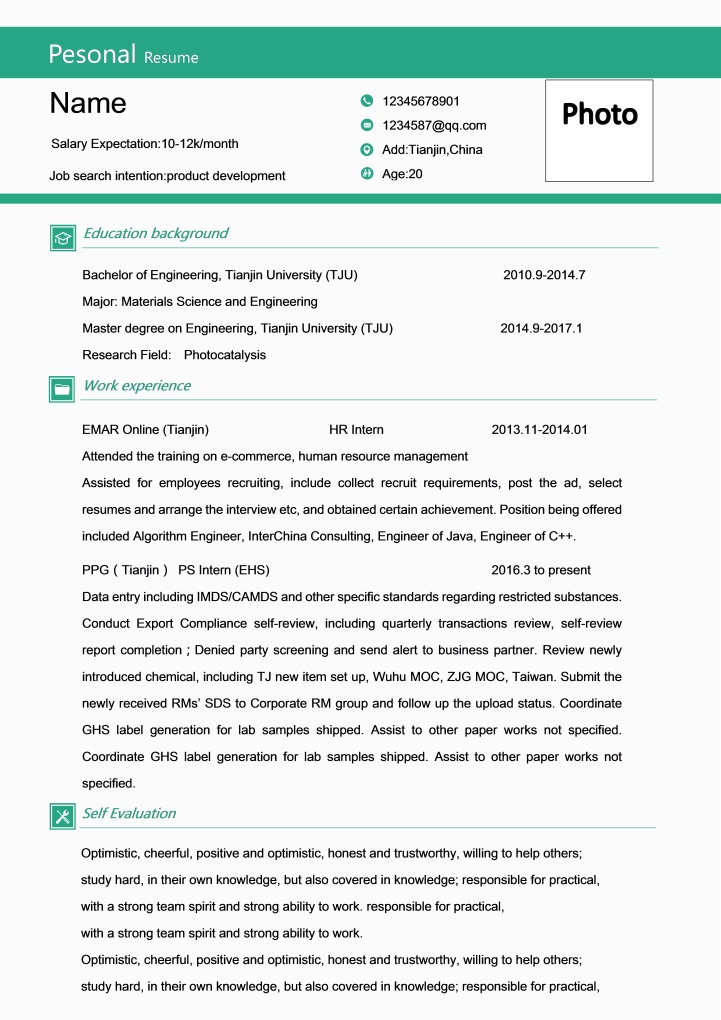 WORD of Green Color Resume.doc | WPS Free Templates