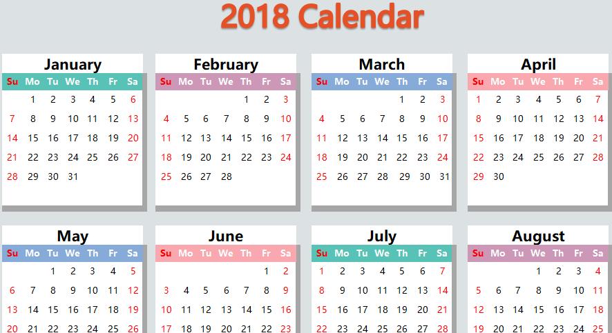 EXCEL of (Colorful Design) 2018 Monthly Calendar 04.xlsx | WPS Free ...