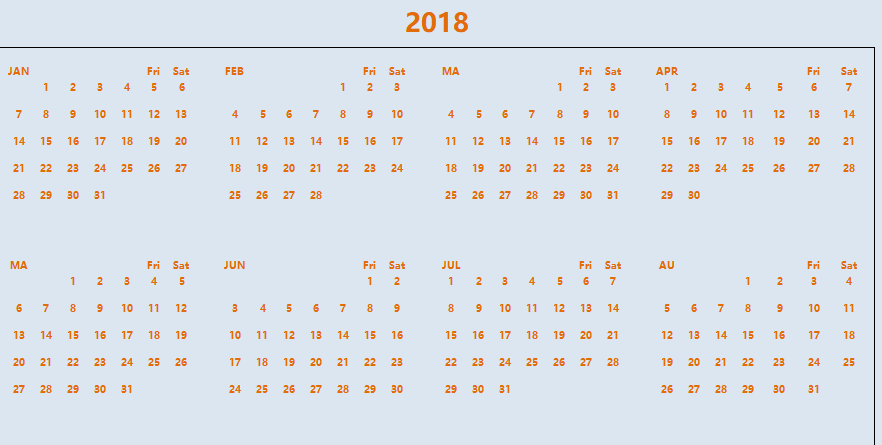 EXCEL of 2018 Calendar.xlsx | WPS Free Templates